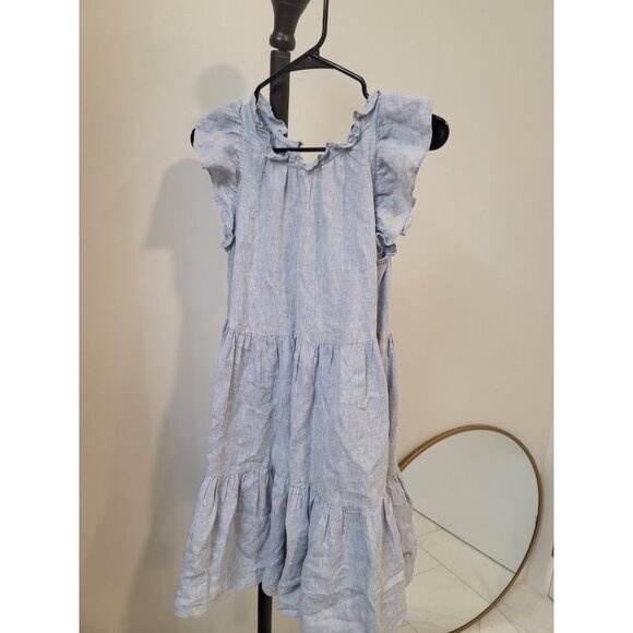 LAKE | Dresses | Lake 0 Linen Tiered Ruffle Sleeve Midi Dress Blue Gray ...